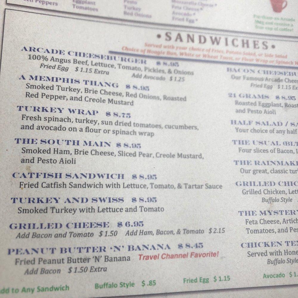 Menu at The Arcade Restaurant, Memphis