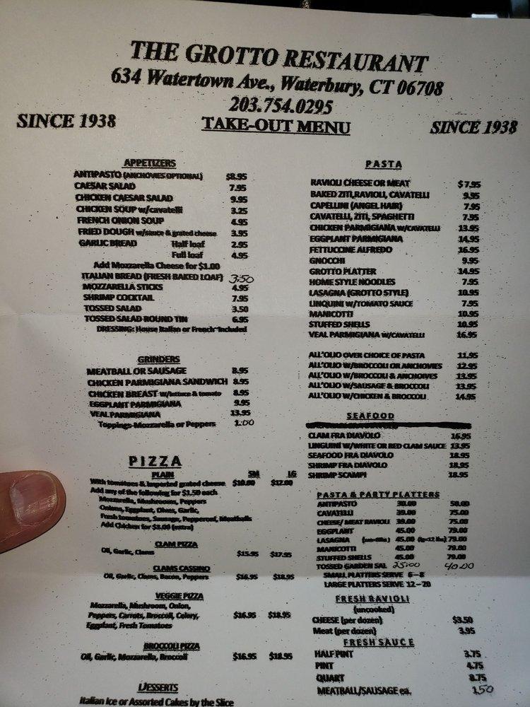 Menu at The Grotto Restaurant, Waterbury