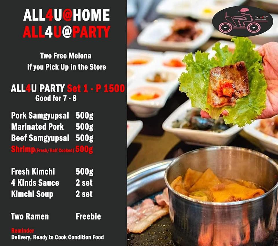 Carta de All4U Unlimited Korean Restaurant, San Juan
