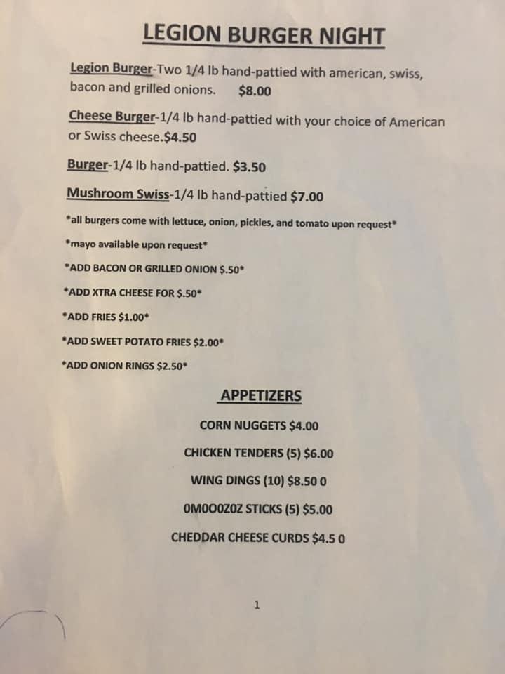 Menu at American Legion pub & bar, Munising