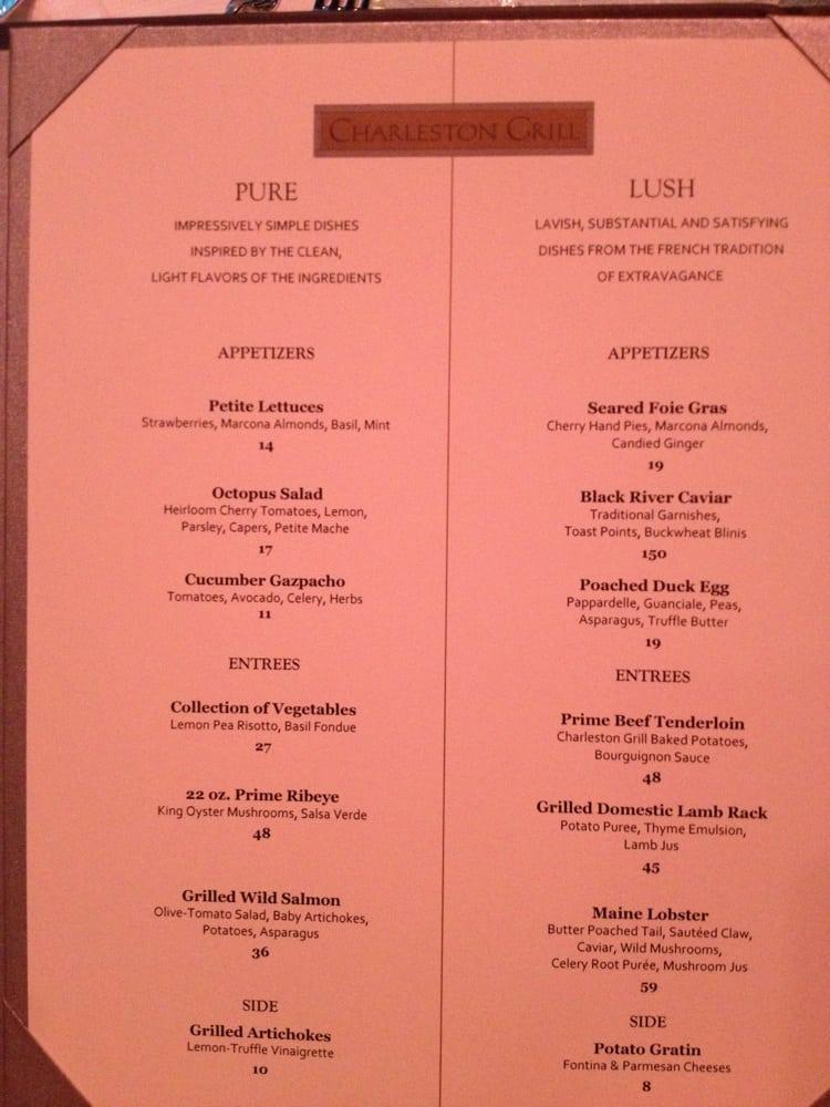 Menu at Charleston Grill pub & bar, Charleston