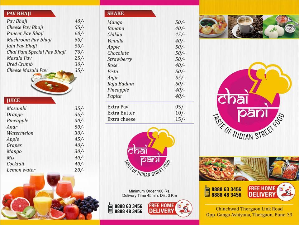 Menu at Chai Pani, Pune, Chinchwad Thergaon Link Road