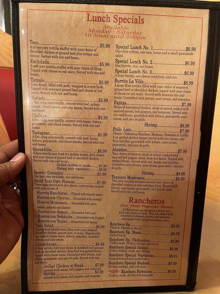 Menu at La Villa Mexican Restaurant, Mena