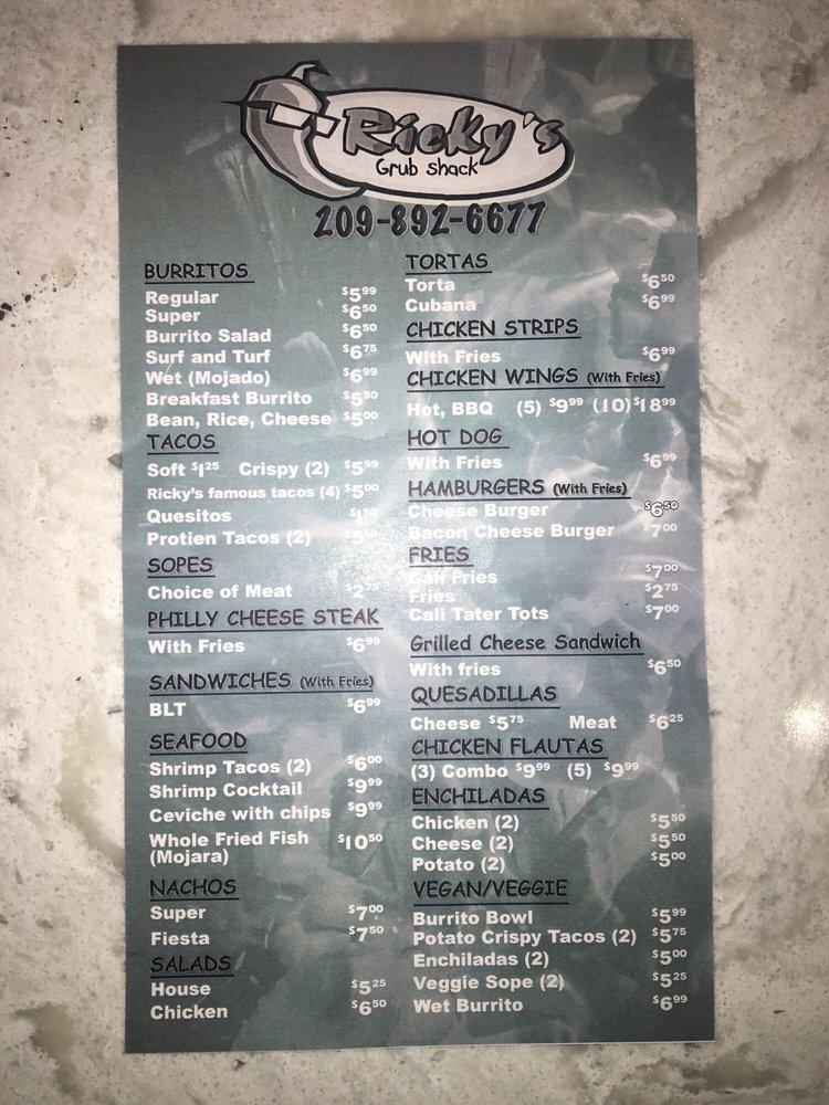 Menu at Ricky's Grub Shack restaurant, Patterson, 31 S 3rd St
