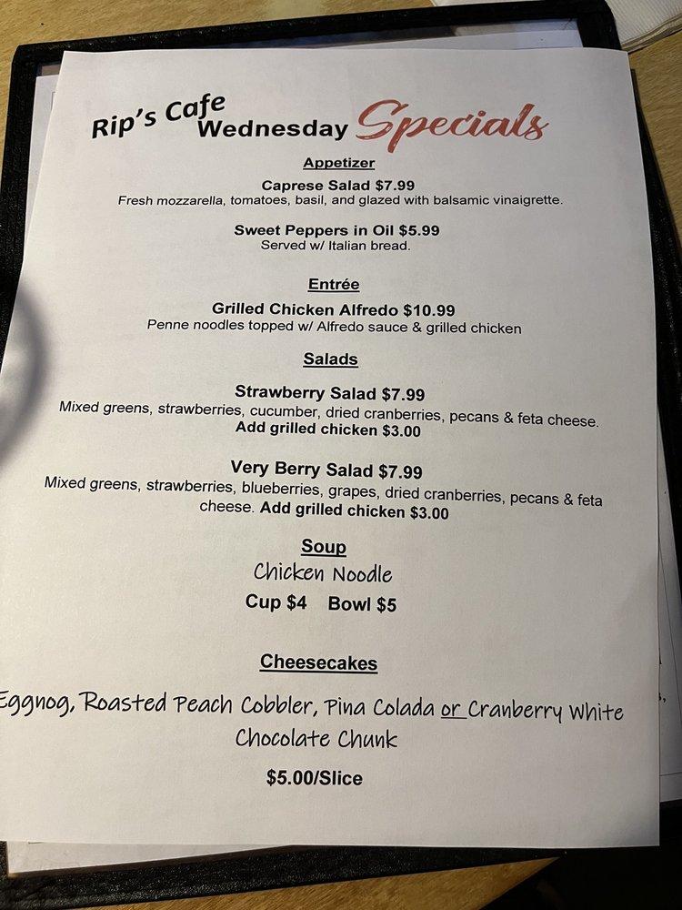 Menu at Rips Cafe, Struthers