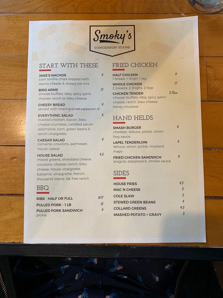 Menu at Smoky's Concession Stand BBQ, Lapel