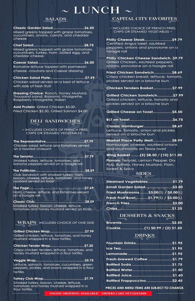 Menu at The Capital City Cafe, Columbia