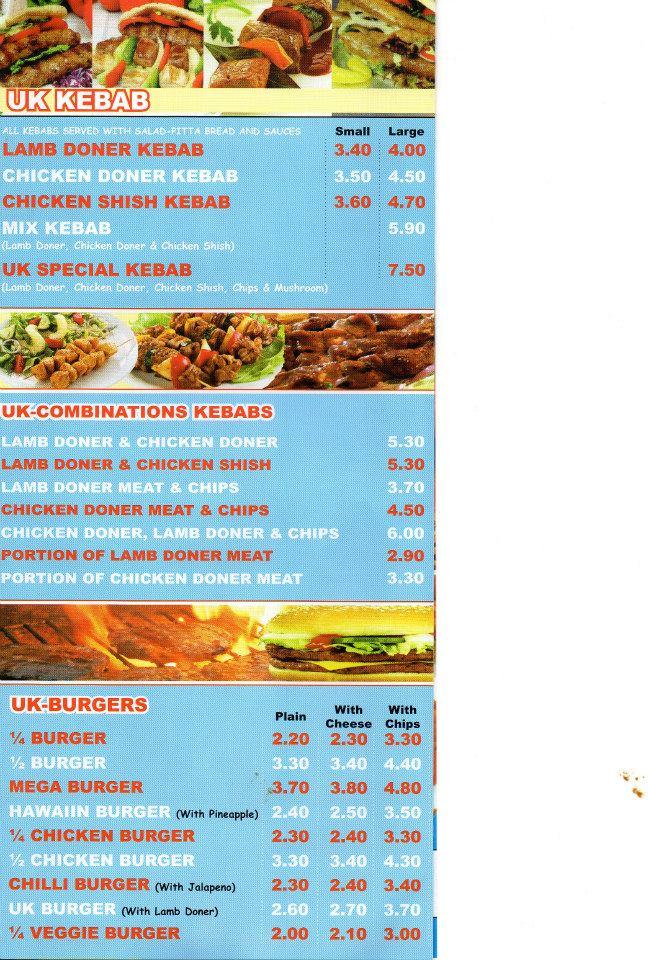 Menu at UK Chicken & Pizza pizzeria, Sutton-in-Ashfield