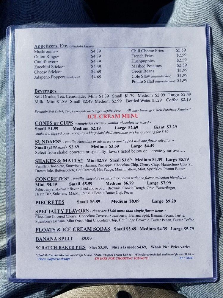 Menu at Young's Restaurant & Ice Creamery, Valley Park