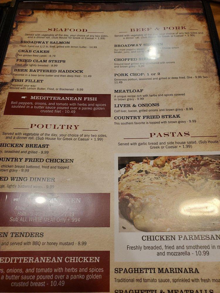 Menu at Broadway Diner restaurant, Bartow