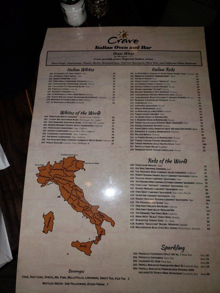 Menu at Crave Italian Oven & Bar, Myrtle Beach