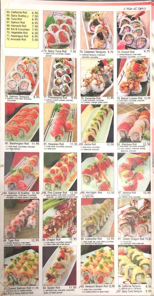 Menu at Dong Hae Sushi restaurant, Lompoc