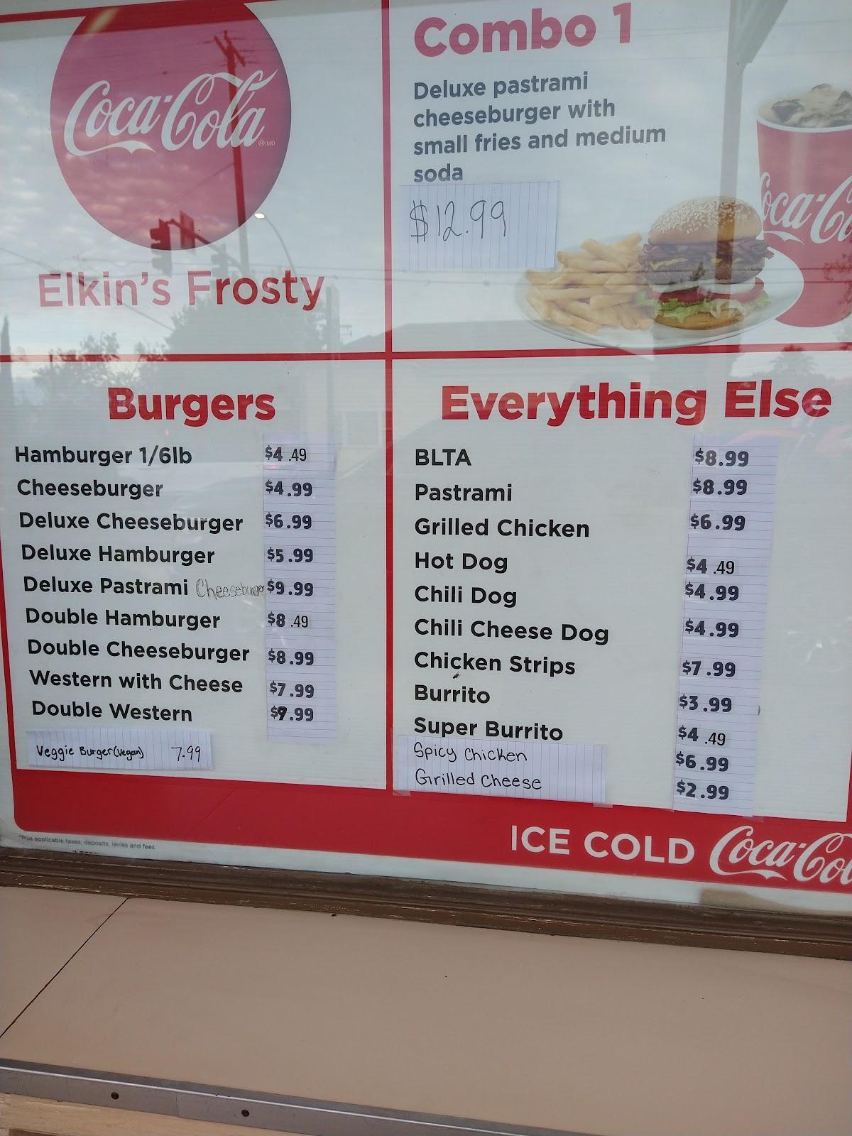 Menu at Elkin's Frosty restaurant, Wheatland