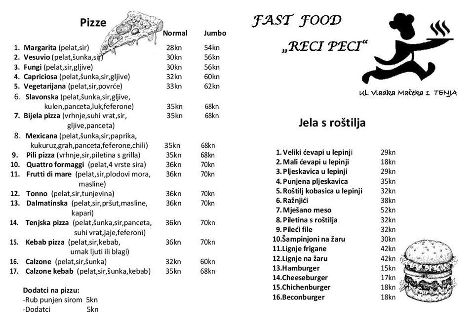 Menu at Fast Food Reci Peci, Tenja