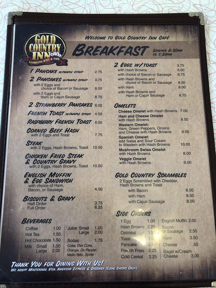 Menu at Gold Country Inn cafe, Deadwood