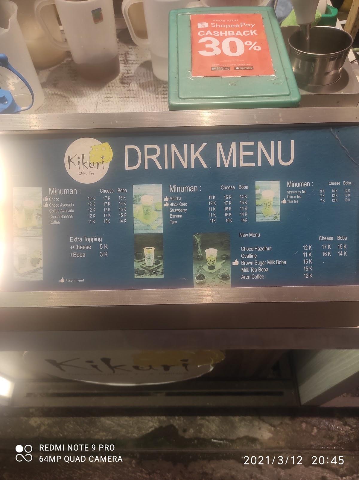 Menu at Kikuri Chizu Tea cafe, Tangerang