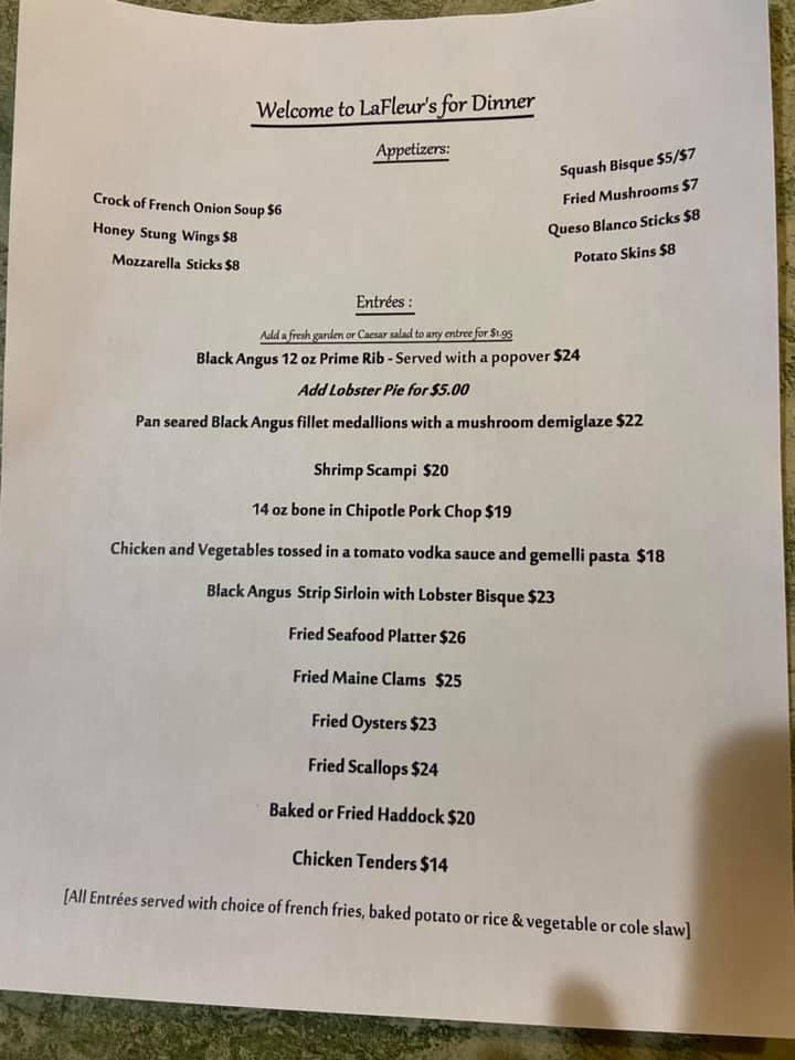 Menu at La Fleurs Restaurant, Jay