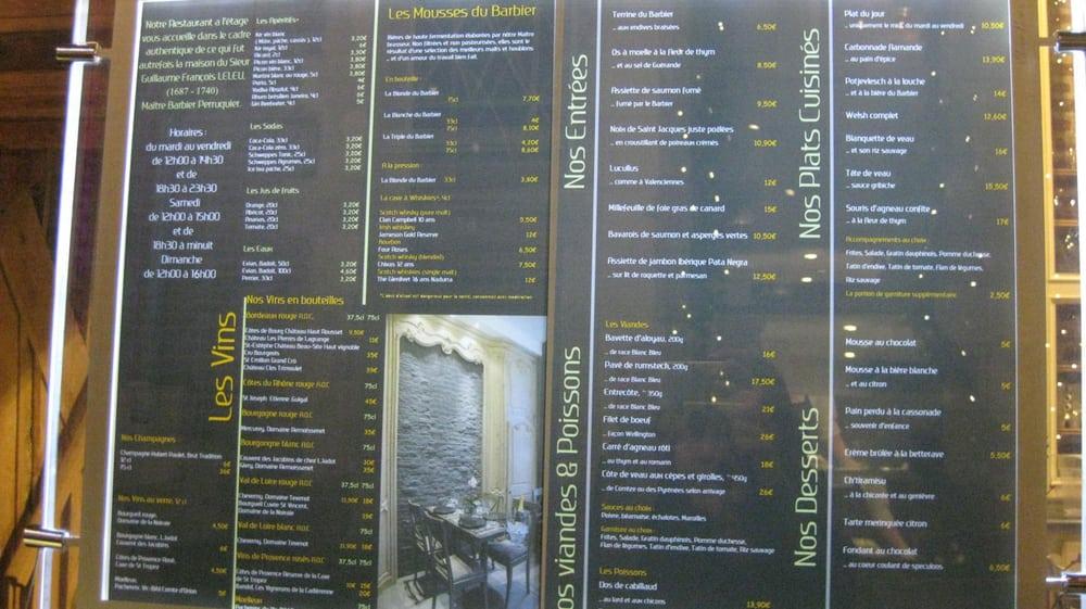 Menu au Le Barbier qui fume Vieux Lille, Lille