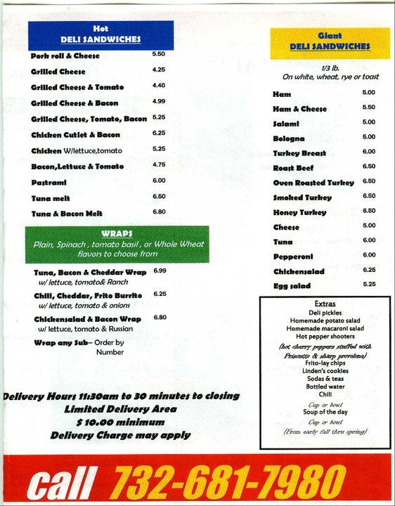 Menu at Mike's Giant Submarines restaurant, Belmar, 700 8th Ave