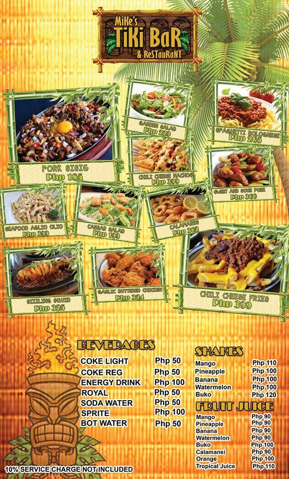 Menu at Mike's Tiki Bar & Restaurant, Malay
