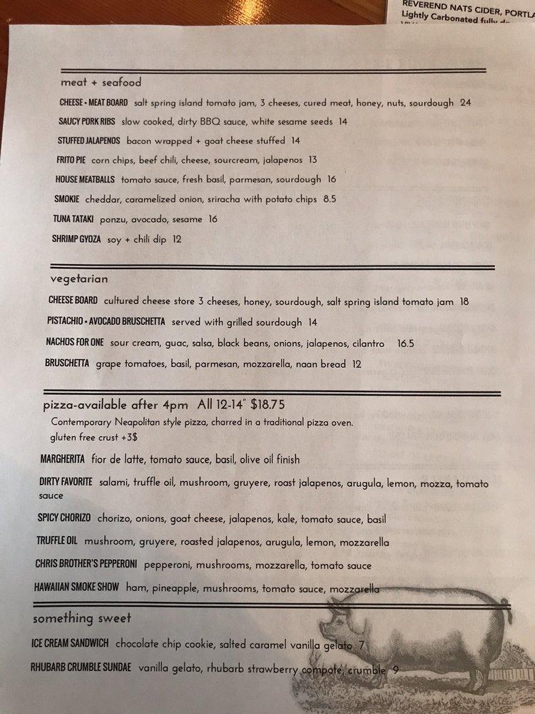 Menu at Dirty Northern pub & bar, Whitehorse