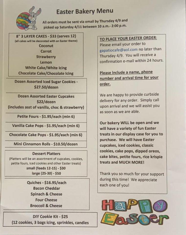 Menu at Patio Cafe & Bakery, Johns Creek