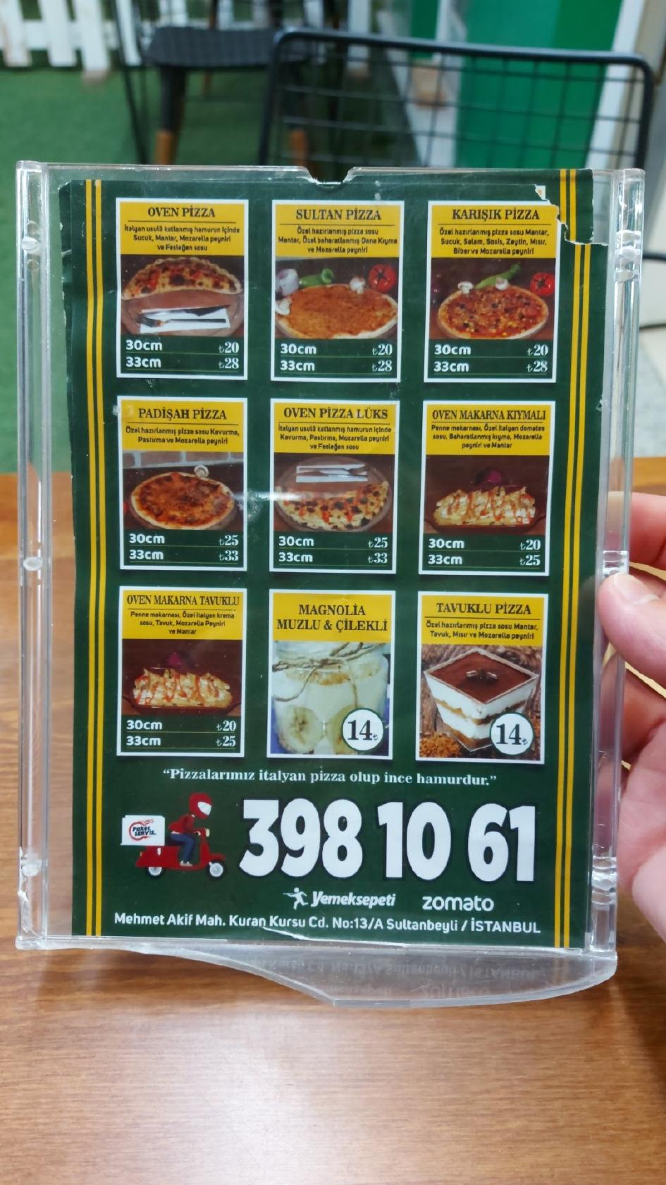 Carta de Pizza Oven, Sultanbeyli