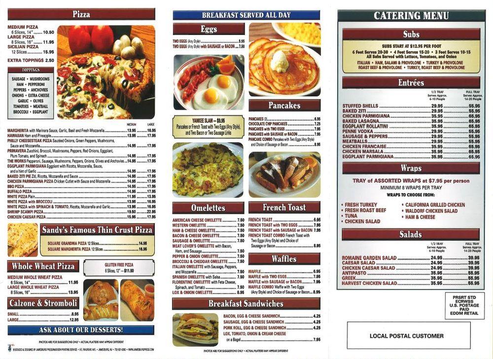 Menu at Sandy's Pizza pizzeria, East Brunswick