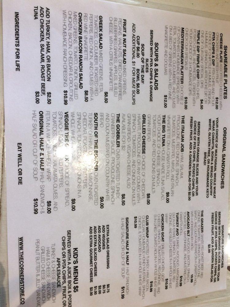 Menu at THE CORNER STORE cafe, Plant City