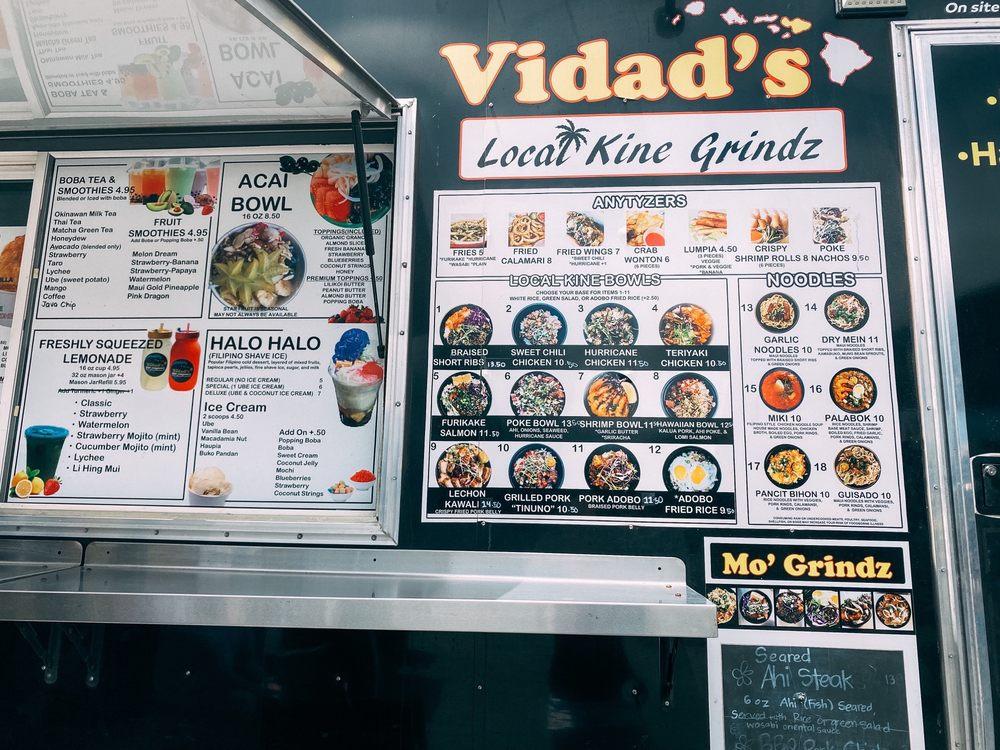 Menu at Vidad's Local Kine Grindz restaurant, Kihei