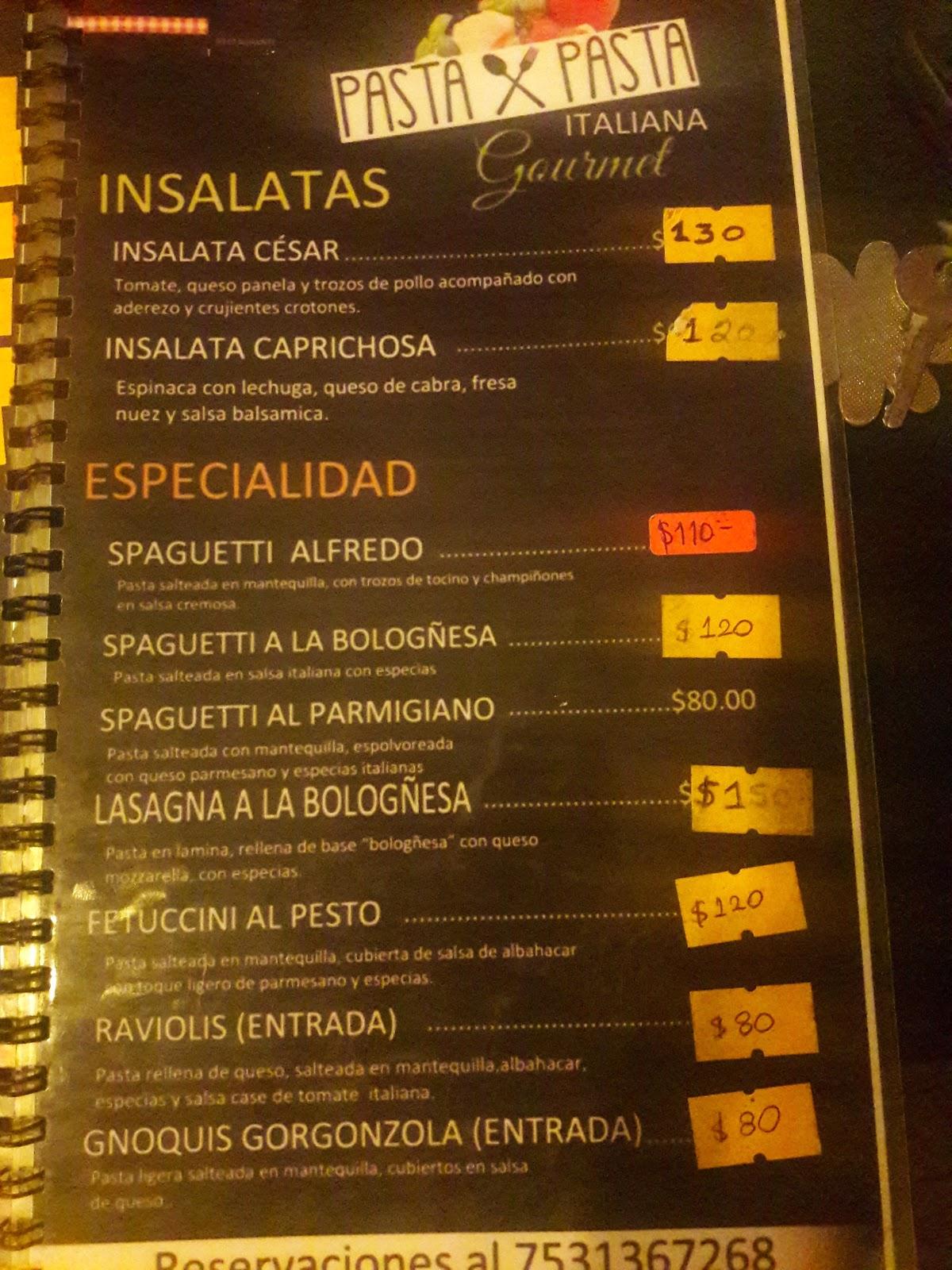 Menu at Bon appetit restaurant, Lázaro Cárdenas