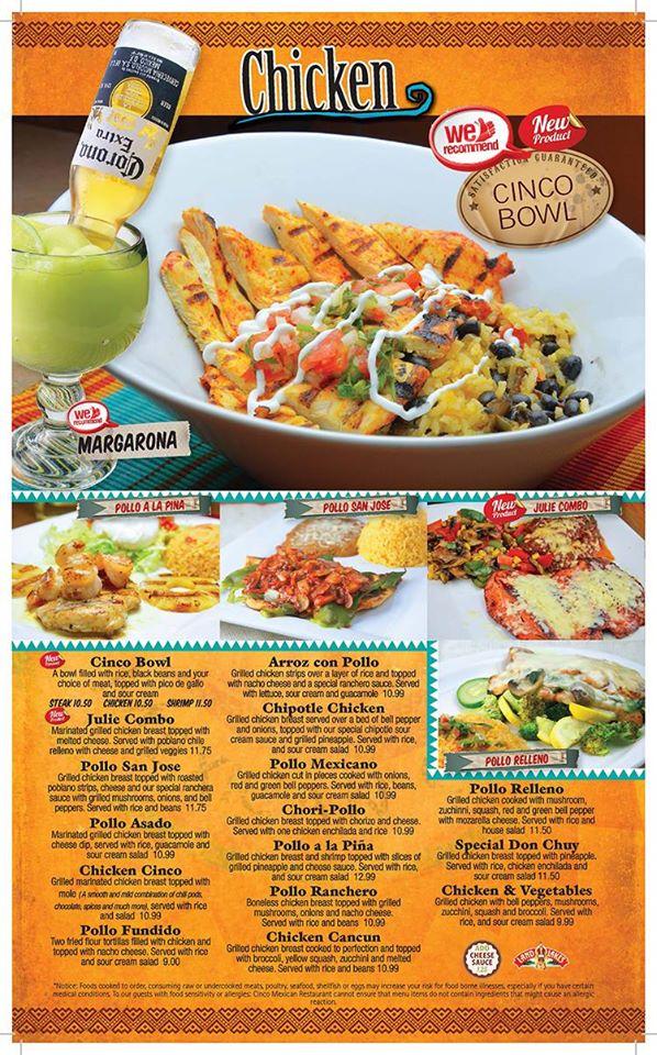 Menu at Cinco Mexican Grill and Bar, Bluffton