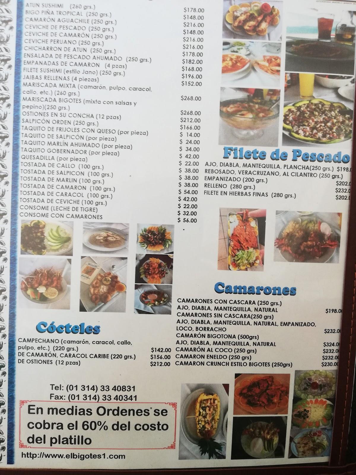 Menu at El Bigotes 1 restaurant, Manzanillo, Blvd. Miguel de la Madrid ...