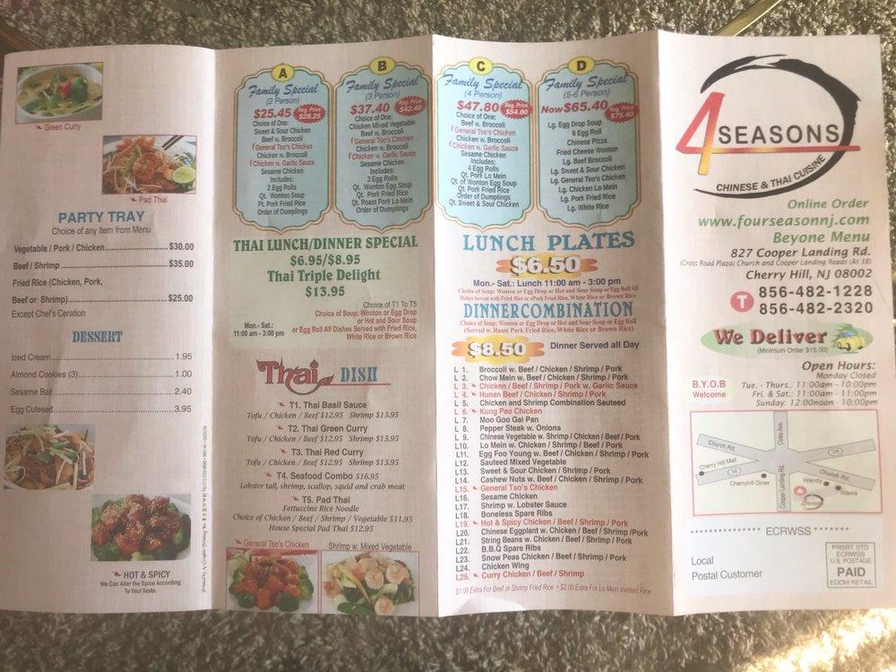 Menu at Four Seasons Chinese Restaurant, Cherry Hill