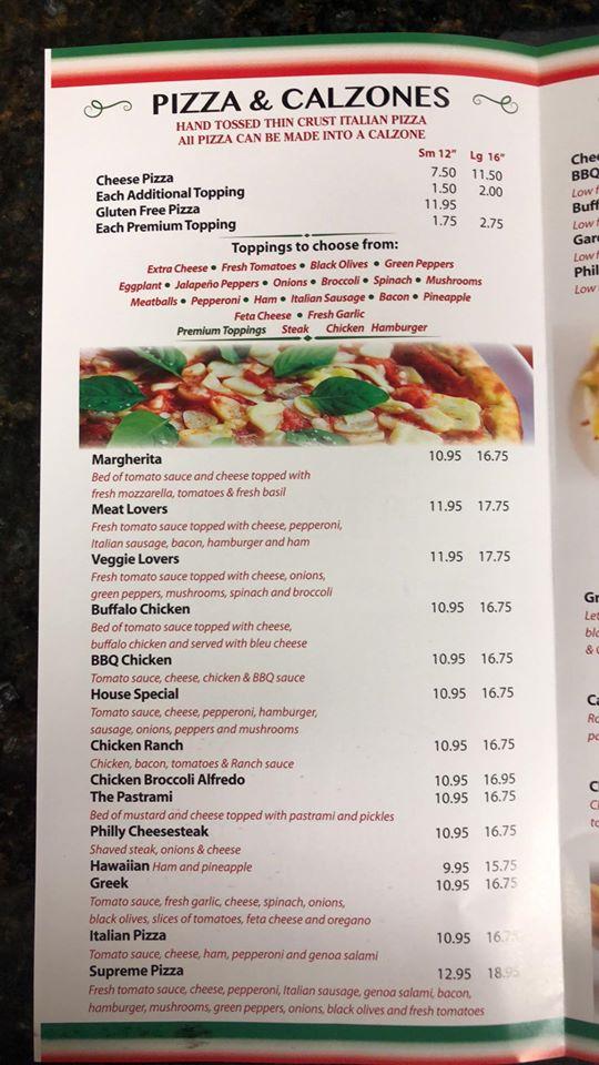 Menu at Roma Pizza pizzeria, Norton