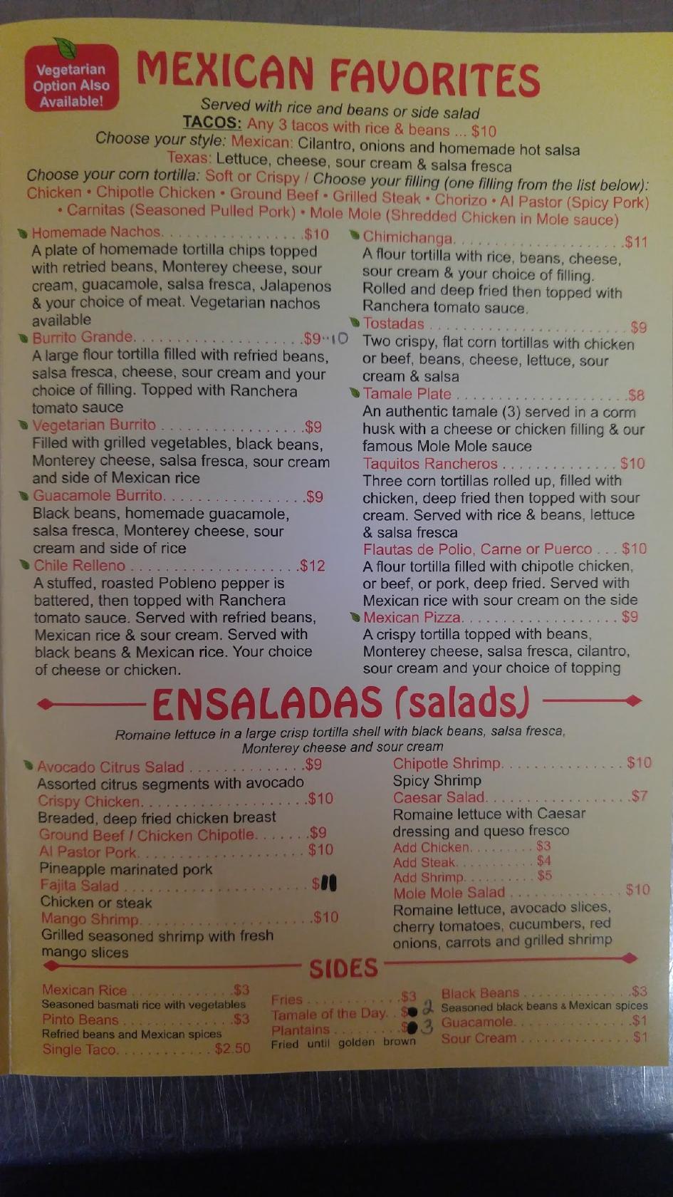Menu at Sabor restaurant, Arlington