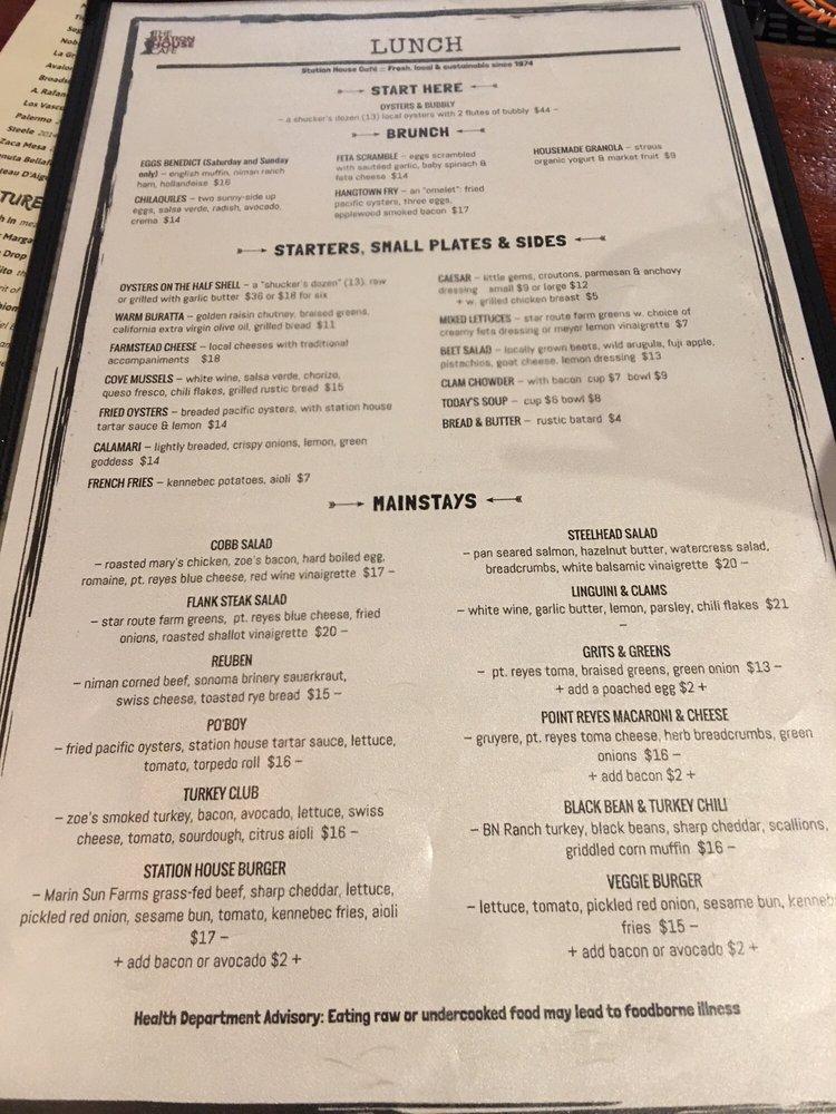 Menu at Station House Cafe, Point Reyes Station, CA-1