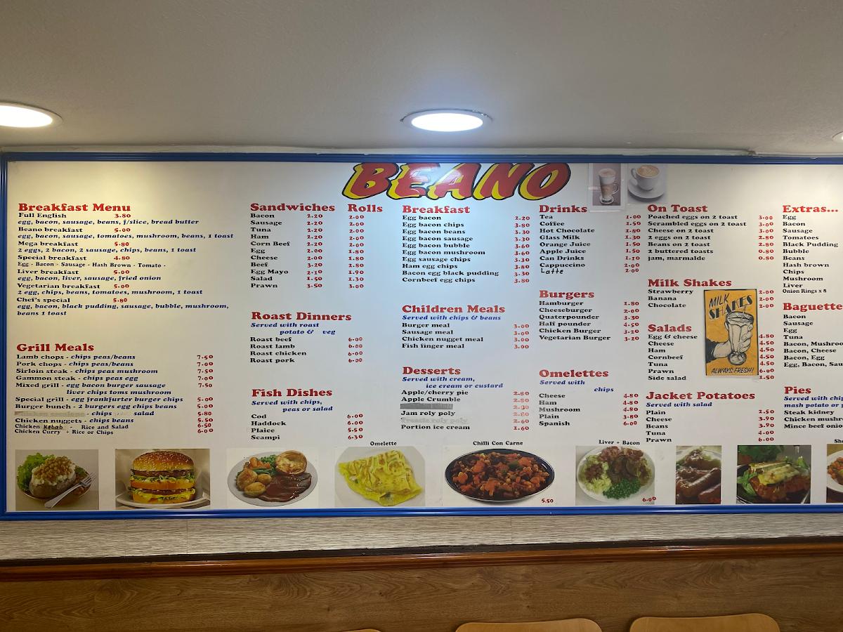 Menu at The Beano Cafe, Canterbury
