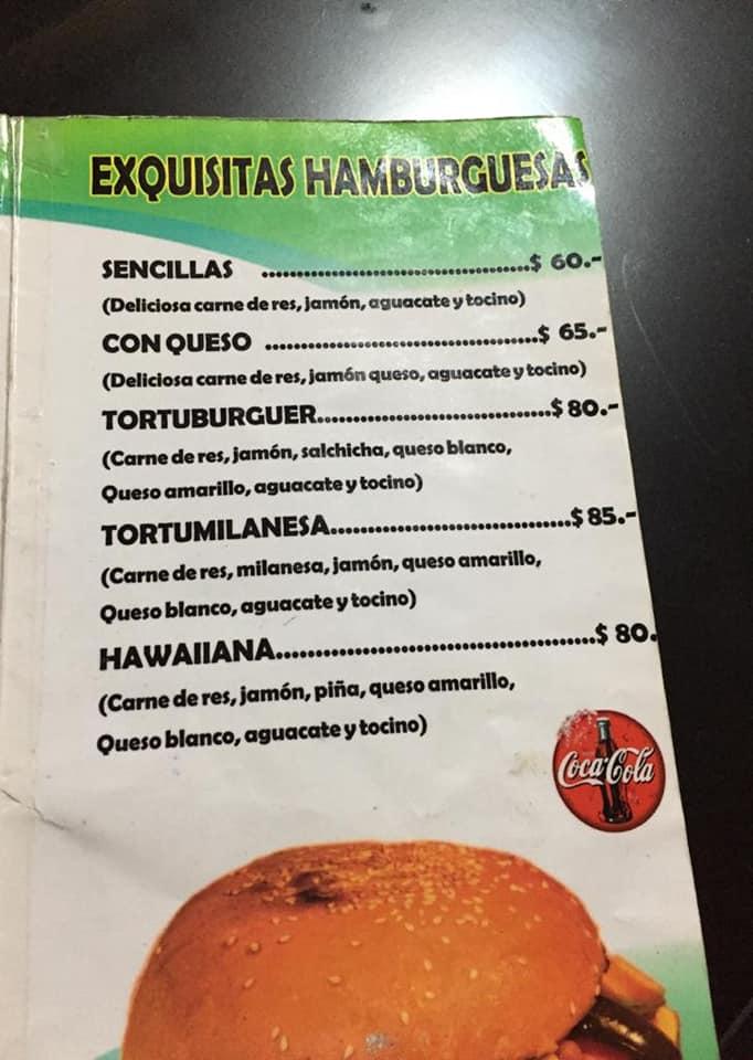 Menu at Torteria Las Tortugas restaurant, San Cristóbal de las Casas