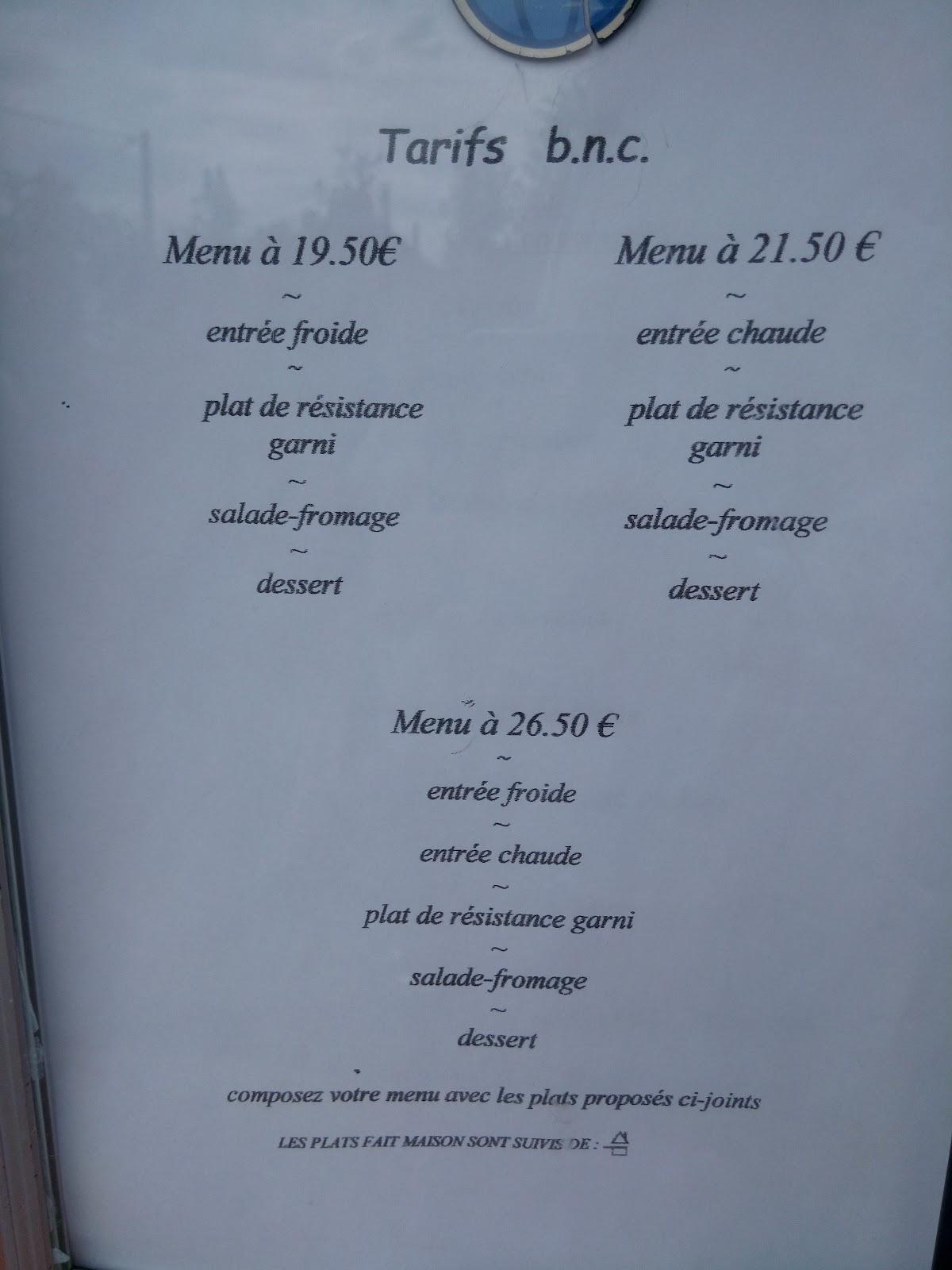 Menu at Ballan Thierry restaurant, Wagnon