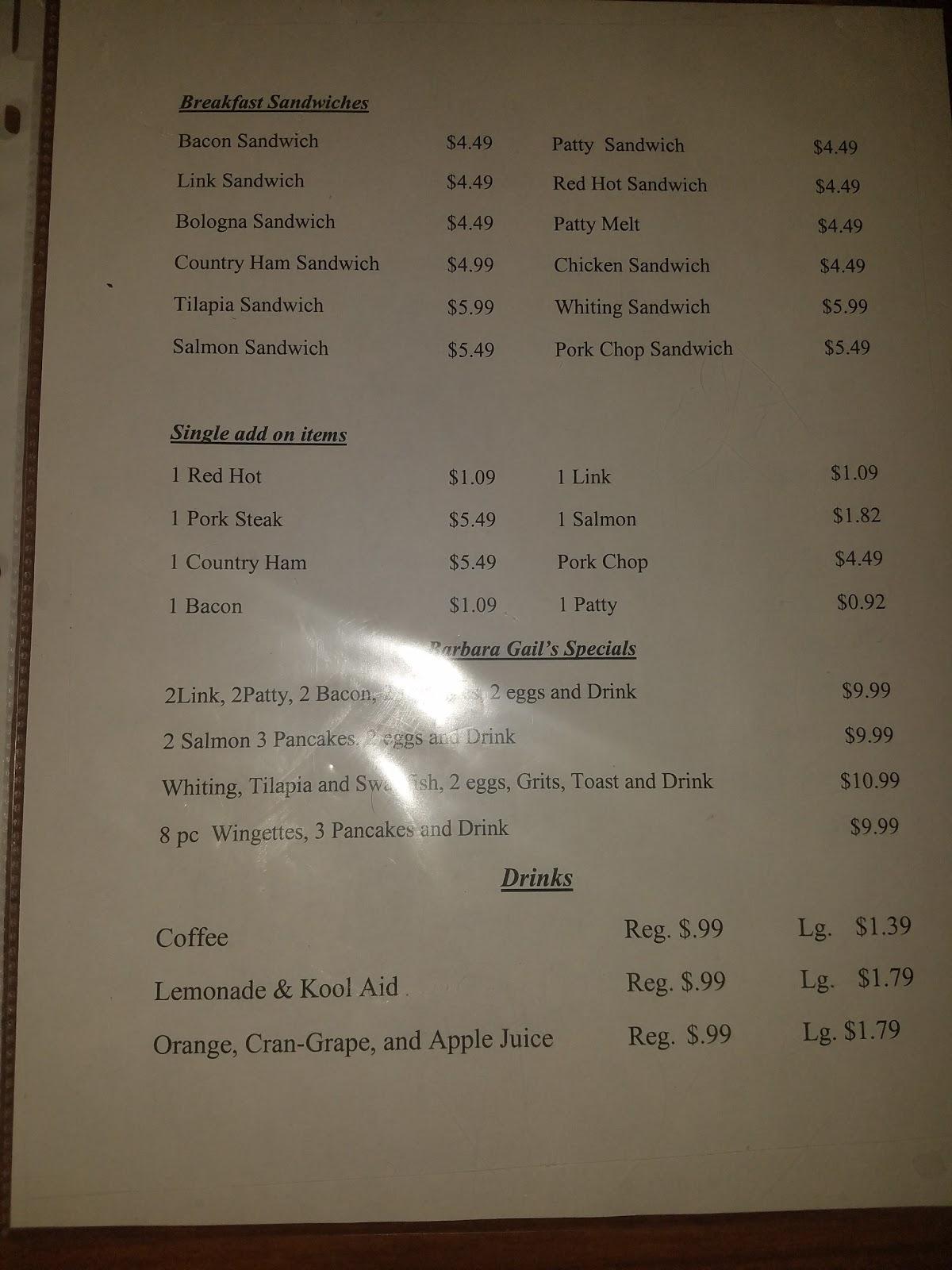 Menu at Barbara Gail Neighborhood Grille, Montgomery