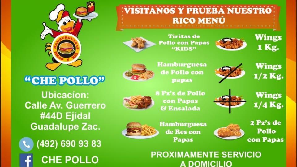 Menu at Che Pollo restaurant, Guadalupe