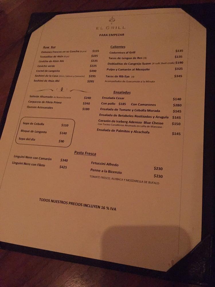 Carta de El Grill Prime Steakhouse Tijuana, Tijuana