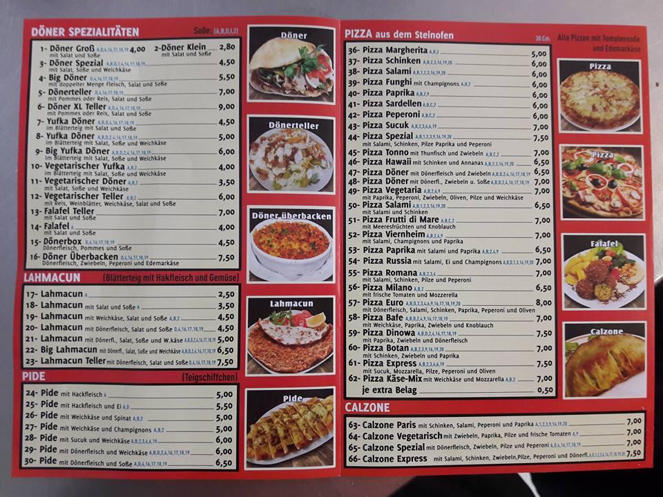 Menu at Euro Express restaurant, Viernheim