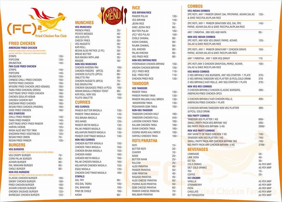 Menu at FC2 Fried Chicken Fan Club, Pune