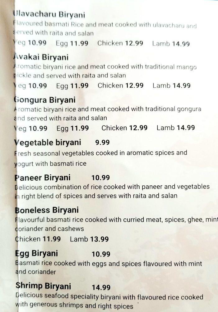 Carta del restaurante Hyderabad Biryani Hut, Toronto