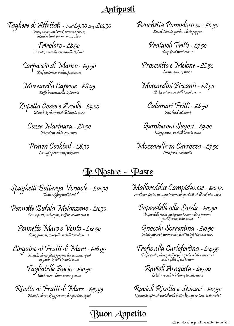 Menu at Il Bacio Theydon Bois restaurant, Epping