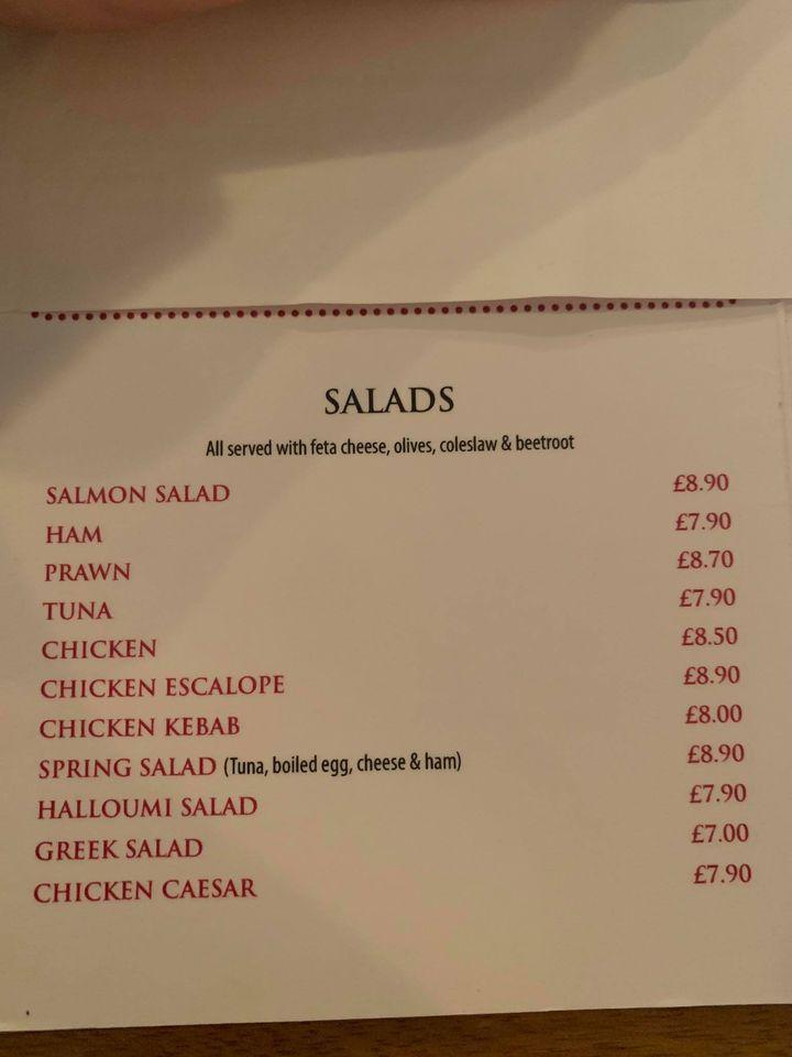 Menu at Izzi cafe, Canvey Island