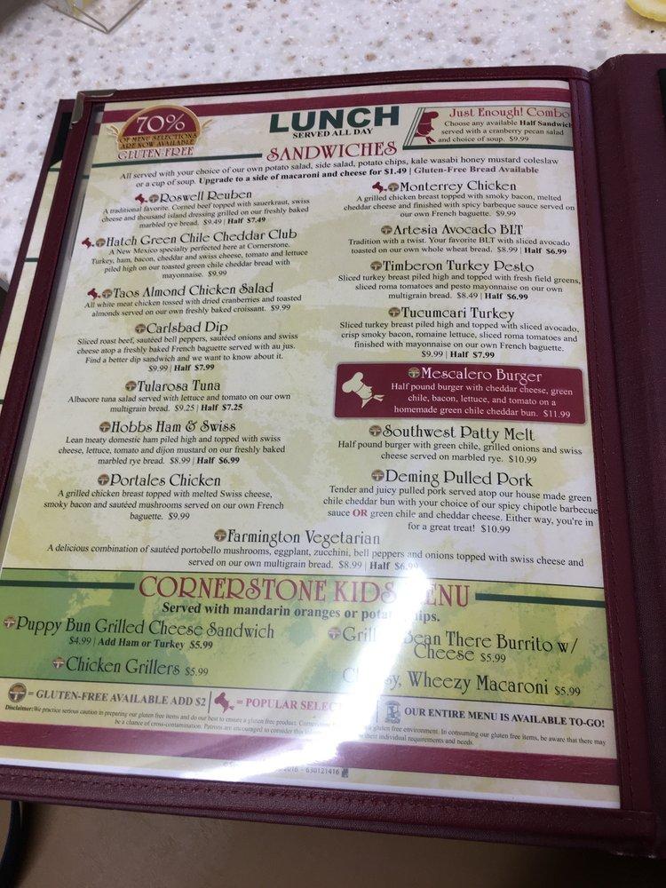 Menu at The Cornerstone Bakery & Cafe, Ruidoso, Sudderth Dr
