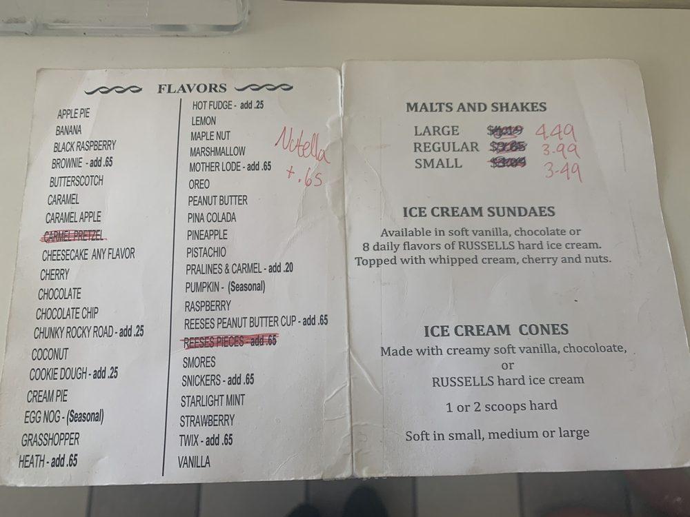Menu at The Malt Shop restaurant, Ephraim
